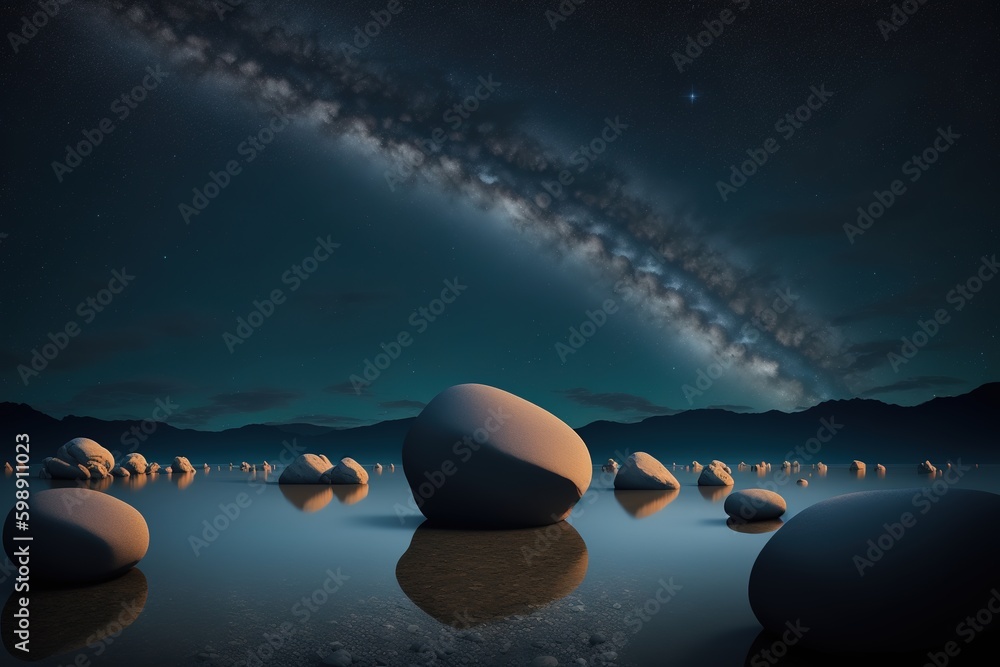 Surreal landscape with floating rocks by ai generated Stock ...