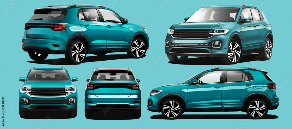Realistic Vector Car SUV Isolated cyan color with 3d perspective and ...