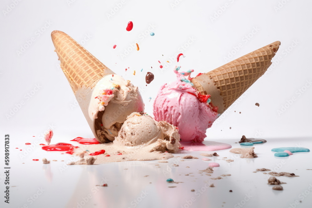 ice cream crash together, white background, Made by AI,Artificial ...