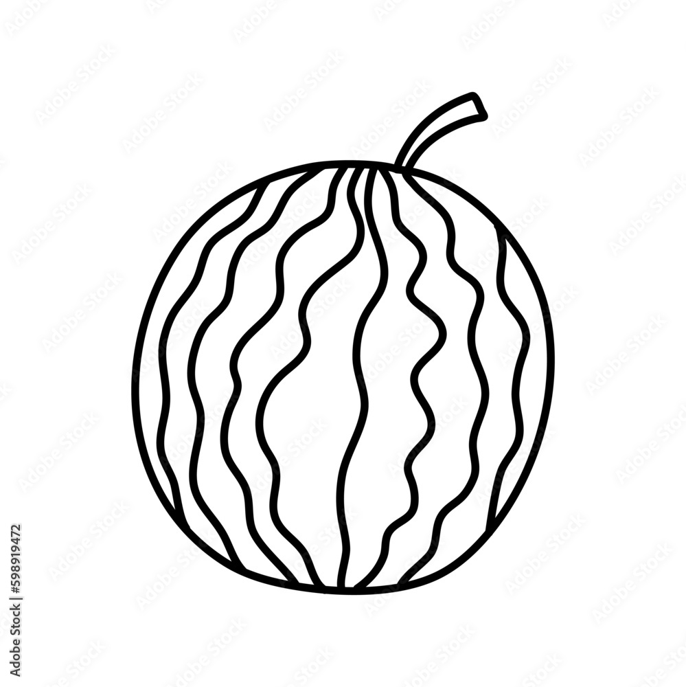 Watermelon. Food icon. Black and white doodle cartoon, vector ...