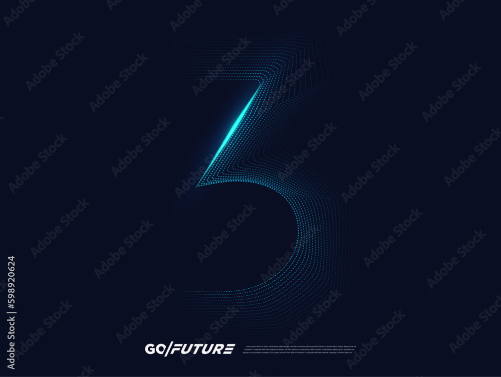 Creative technology digital number typography three, third, 3rd, 3 font ...