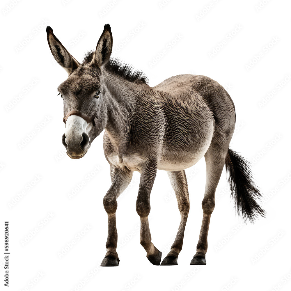 Donkey isolated on white, transparent background, PNG, generative ai ...