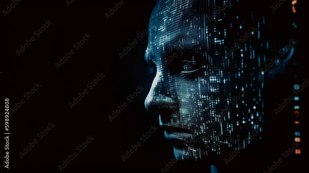 Generative AI, a human face disappearing from a computer screen Stock ...