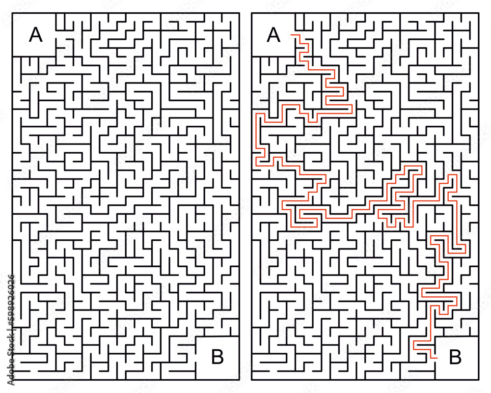 Vertical Monochrome Vector Maze Illustration: Navigate Your Way from ...