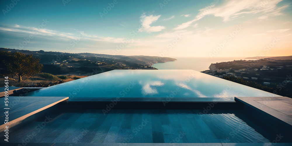 A modern infinity pool that blends seamlessly with nature, showcasing a ...
