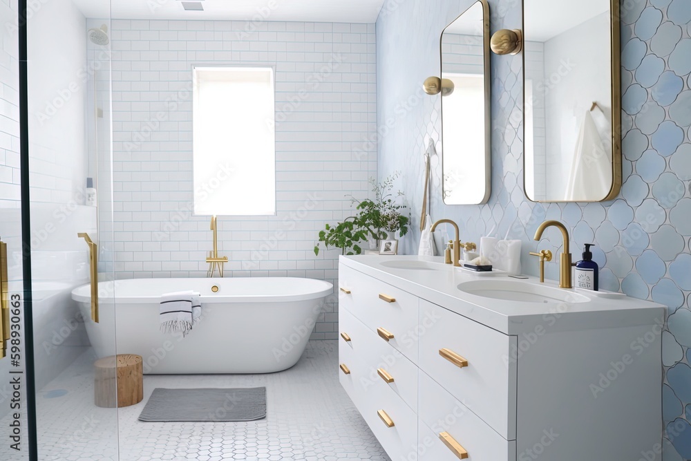 Blank horizontal poster frame mock up in minimal style bath room ...