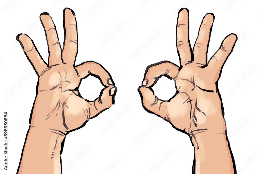 Stylized illustration of a person's both hands showing okay gesture ...