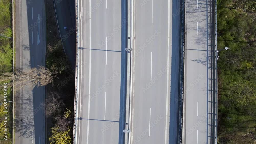 Empty city highway freeway road. Fantastic vertical aerial top view ...