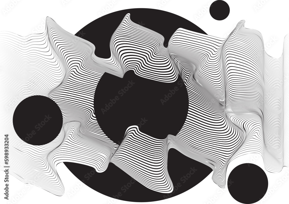 Abstract motion graphic design background . Black circle and horizontal ...