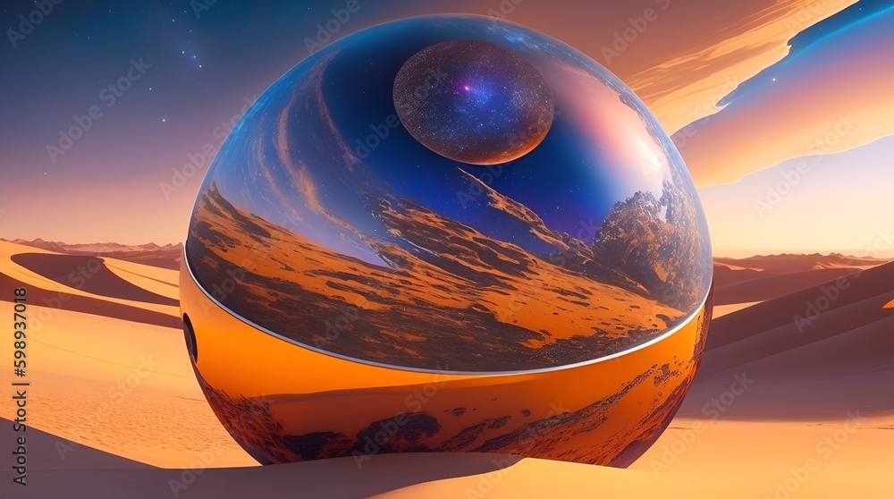 Galaxy realistic illustration, bold tones and colors, detailed chrome ...