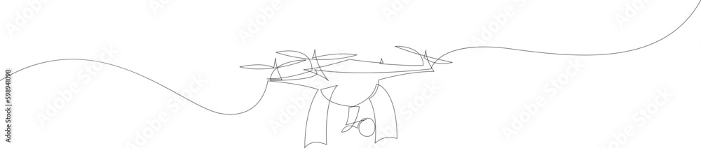 Continuous one line drawing of flying drone airplane. Single line ...