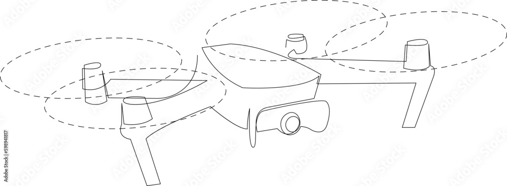 Simple line drawing of flying drone airplane. Minimalist line unmanned ...