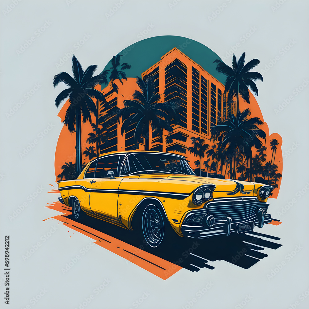 Artwork of t-shirt graphic design, flat design of one retro ,classic ...