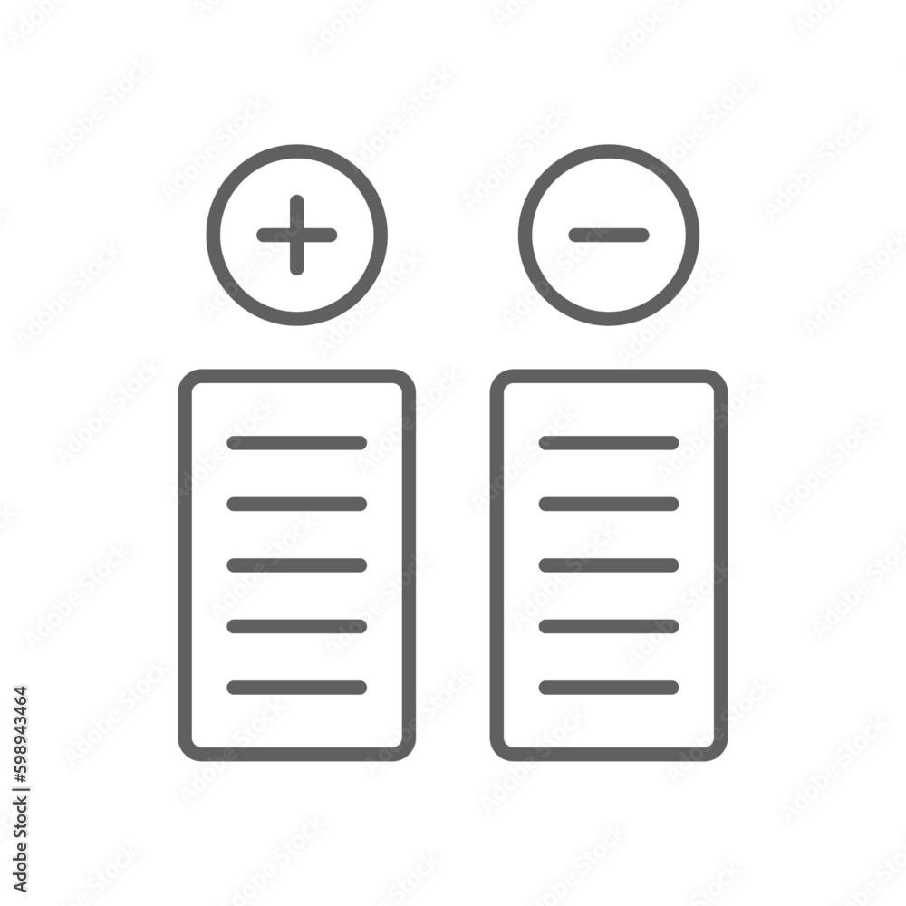 Pros and Cons Crisis management icon with black outline style. positive ...