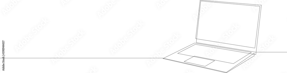 Continuous one line drawing of notebook laptop opened. Vector ...