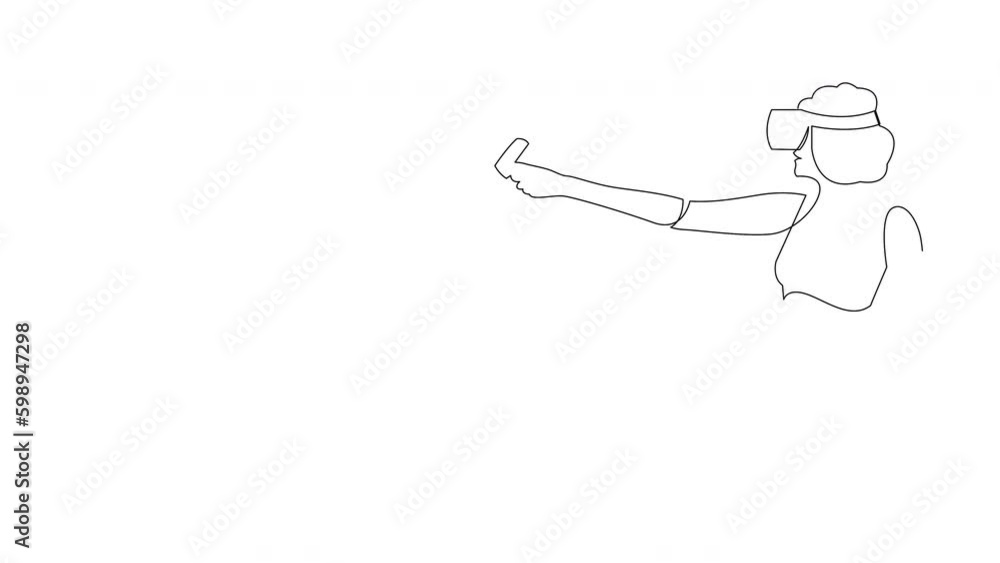 Self drawing animation of girl using VR with single continuous one line ...