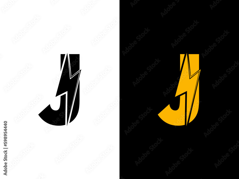 Initial Letter J Electric Logo. letter J overlap with the thunderbolt ...