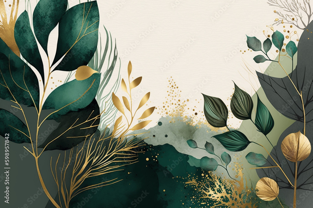 Abstract art botanical background. Luxury wallpaper with sky blue ...