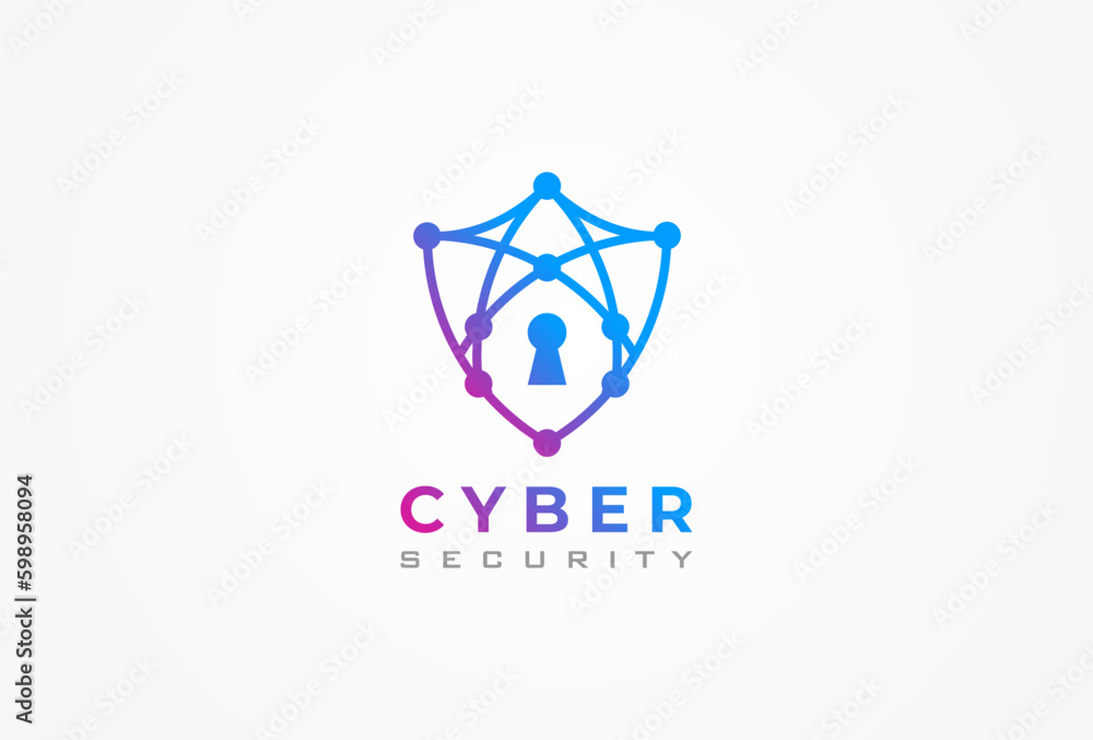Cyber Security Logo, abstract shield formed from network line with ...