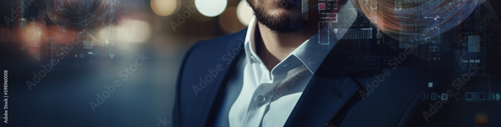 young business person and graphical user interface concept. Artificial ...