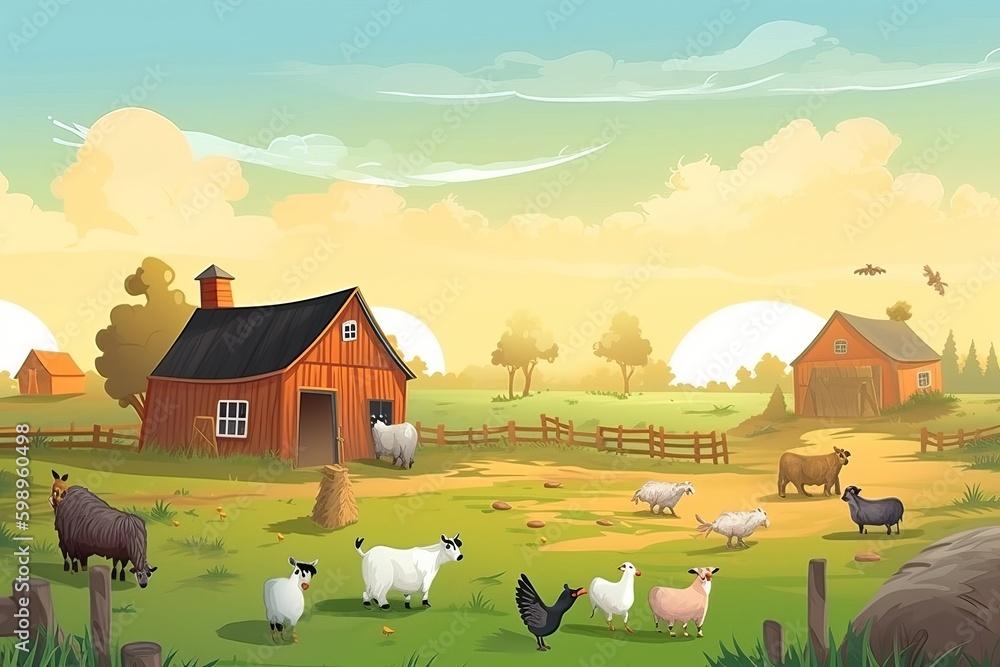 Farm animals with wide background, cartoon style, animals. from ...
