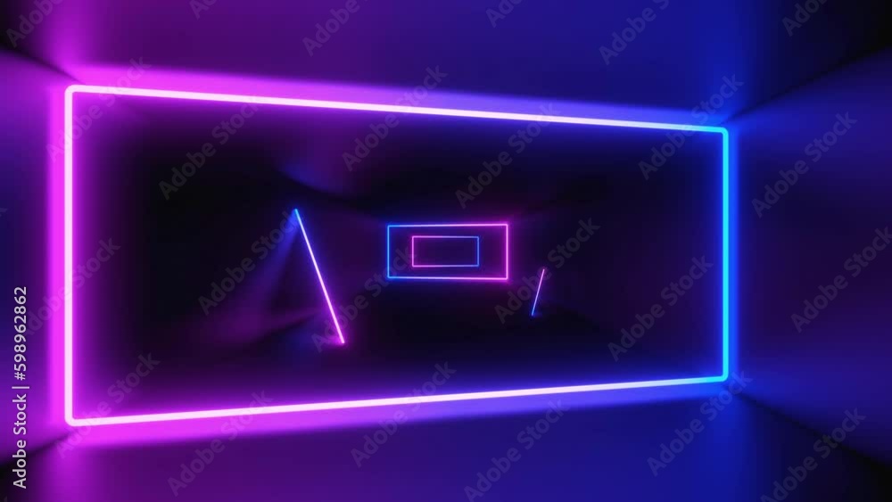 Abstract neon background, looped 3d animation, neon tunnel with ...
