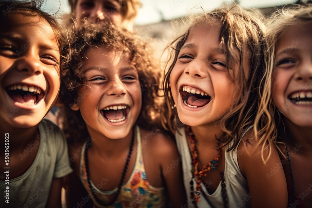 crowd of laughing children on a summer day is heartwarming and ...