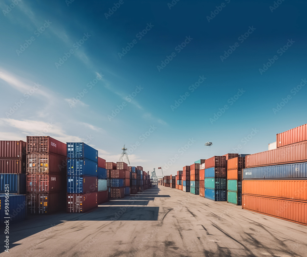 Rows of cargo containers rest atop massive container ships docked at an ...