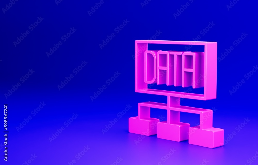 Pink Data analysis icon isolated on blue background. Business data ...