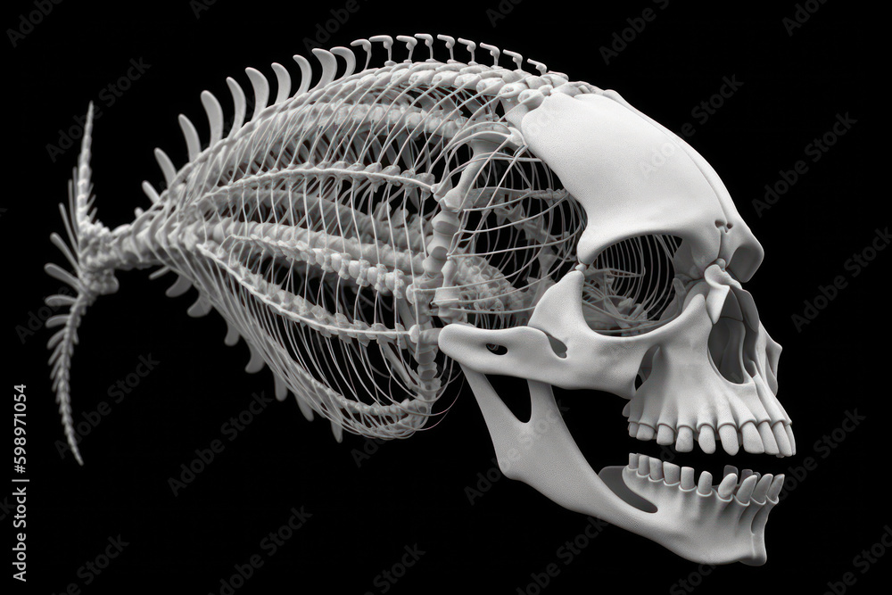 fish skeleton with human skull generative ai Stock Illustration | Adobe ...