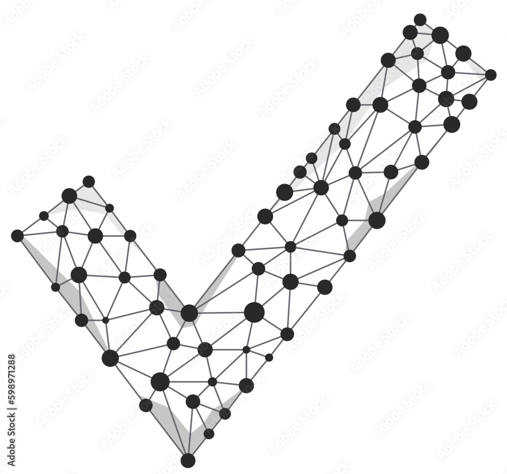Check mark wireframe digital technology icon. Low poly data check with ...