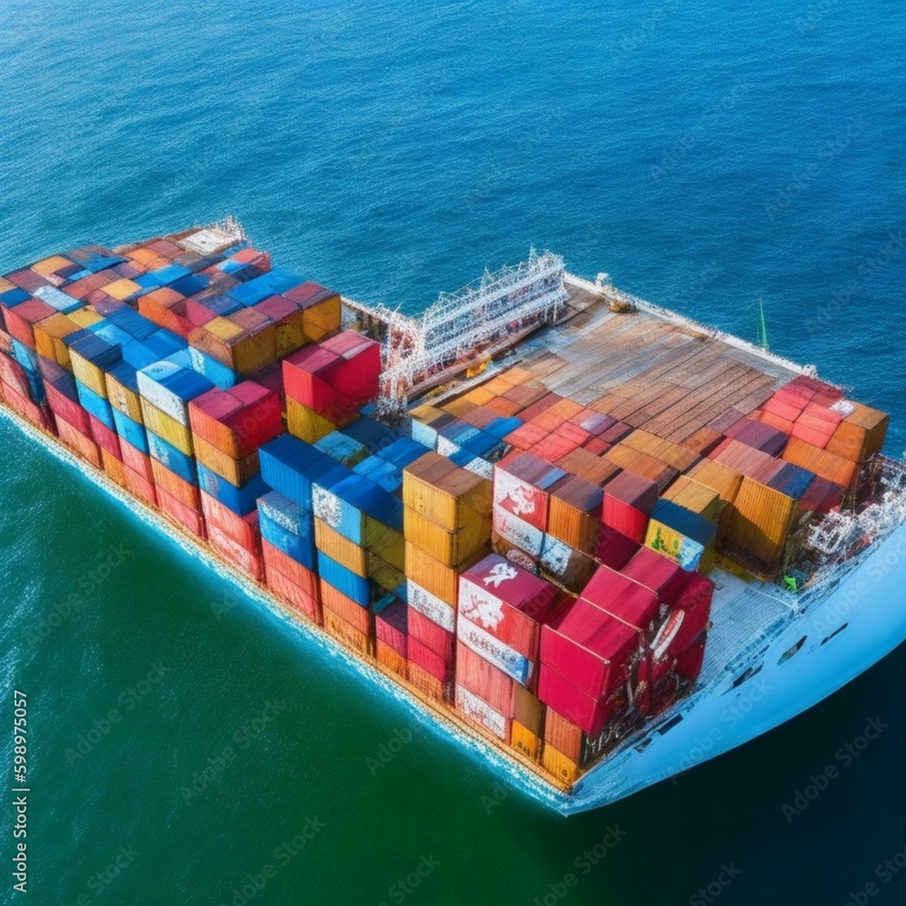 Cargo ship, ship with containers, ship on the high seas with various ...