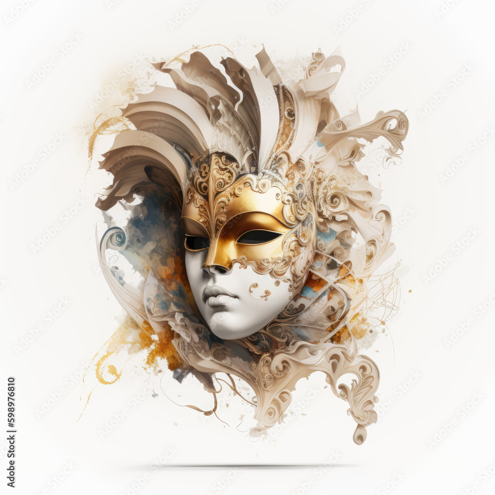 Venetian carnival mask. Sun, Masquerade mask on white background, soft ...
