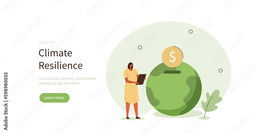 Climate resilience. Character showing benefits of carbon credits and ...
