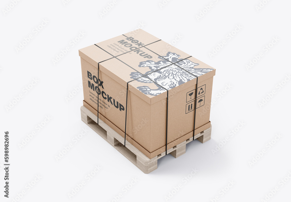 Pallet with Big Kraft Box Mockup Stock Template | Adobe Stock