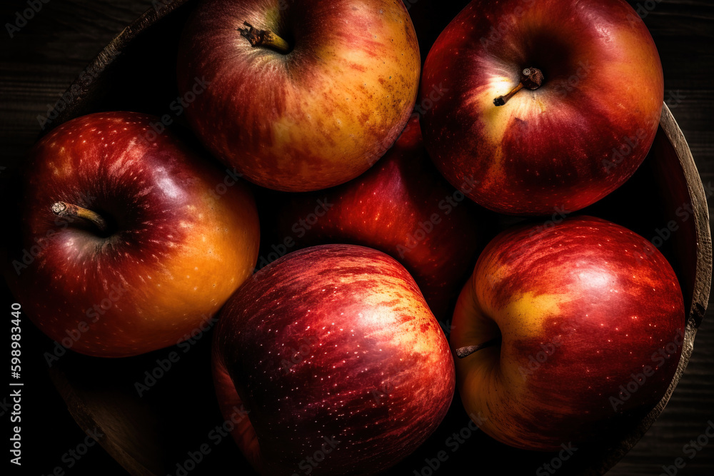 Generative AI image of top view of heap of ripe red colored apples and ...