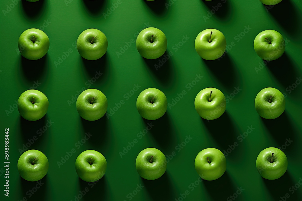 Generative AI image of from above composition of green apples with ...