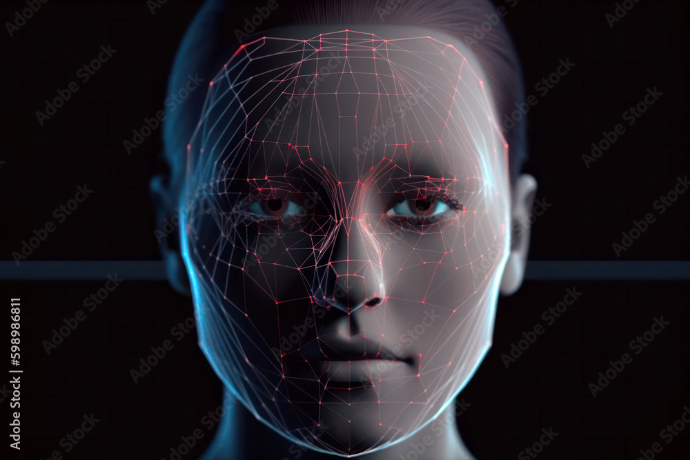 Generative AI illustration of biometric facial recognition or ...
