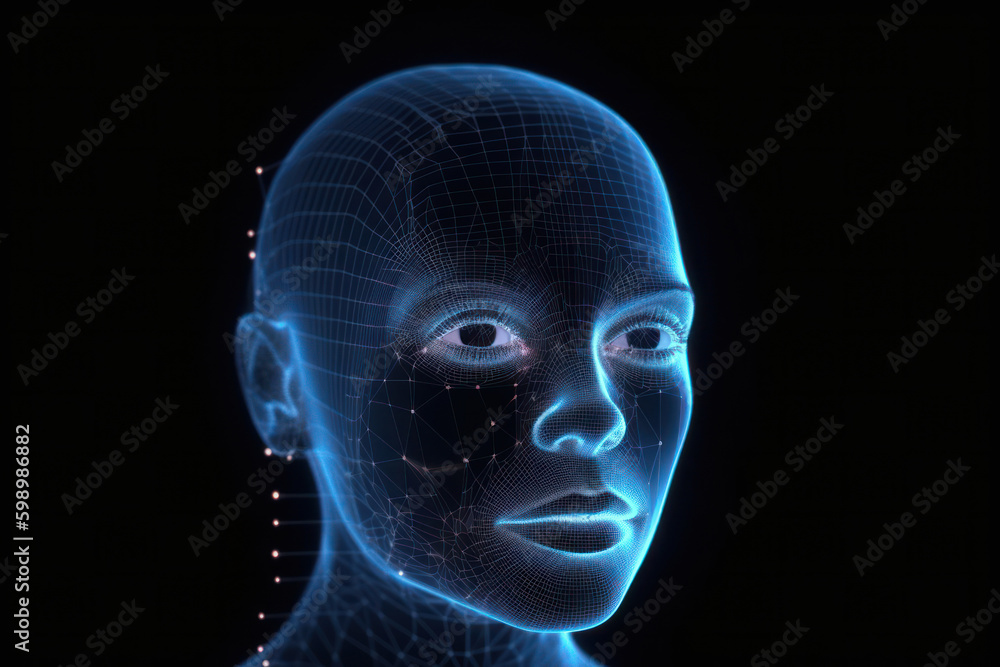 Generative AI illustration of biometric facial recognition or ...