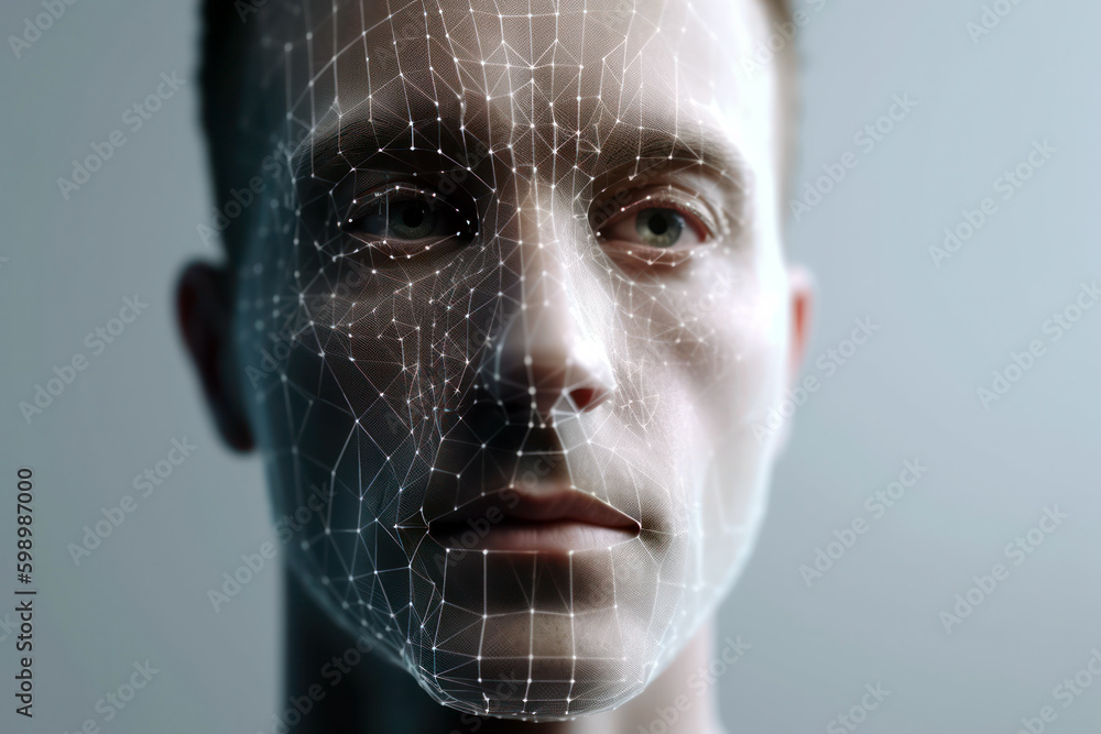 Generative AI illustration of biometrical scan reading for man facial ...