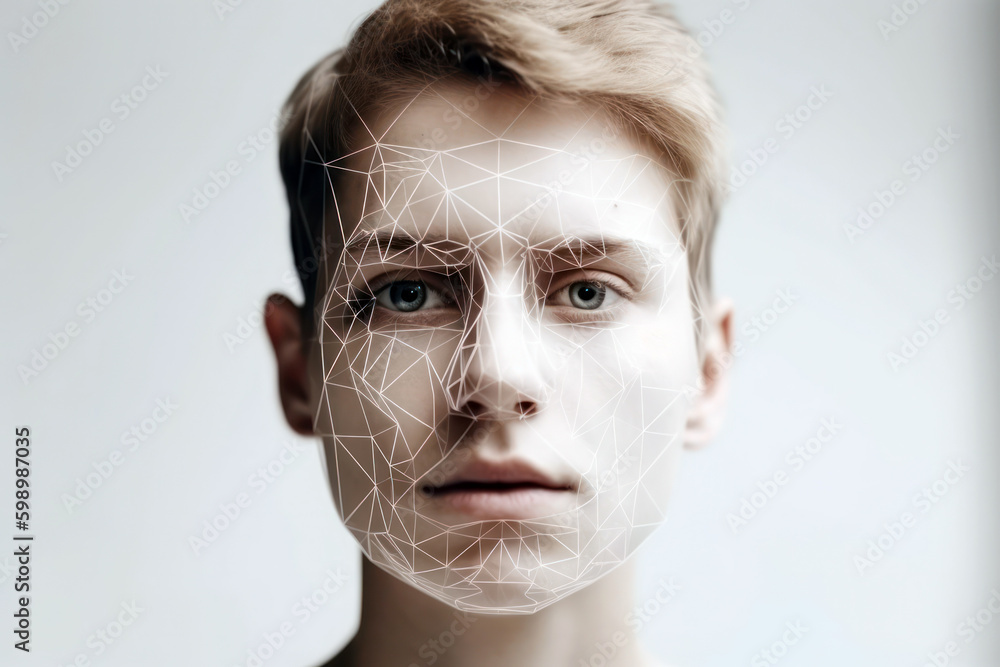 Generative AI illustration of biometrical scan reading for man facial ...