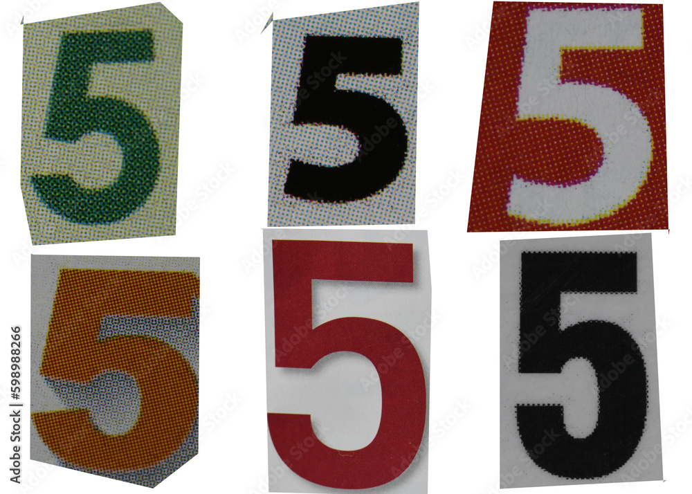 Number 5 magazine cut out font, ransom letter, isolated collage ...