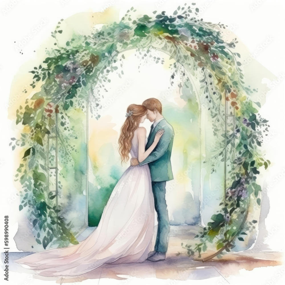 Watercolor bride and groom. Stock Illustration | Adobe Stock