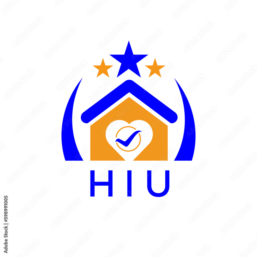 HIU House logo Letter logo and star icon. Blue vector image on white ...