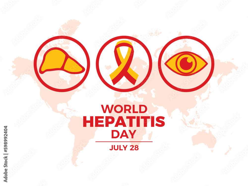 World Hepatitis Day poster with ribbon, liver and eye icon set vector ...