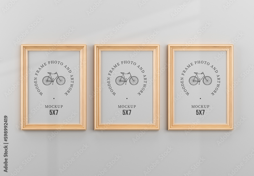 3 Wooden Frames Photo and Artwork 5x7 Mockup Stock Template | Adobe Stock