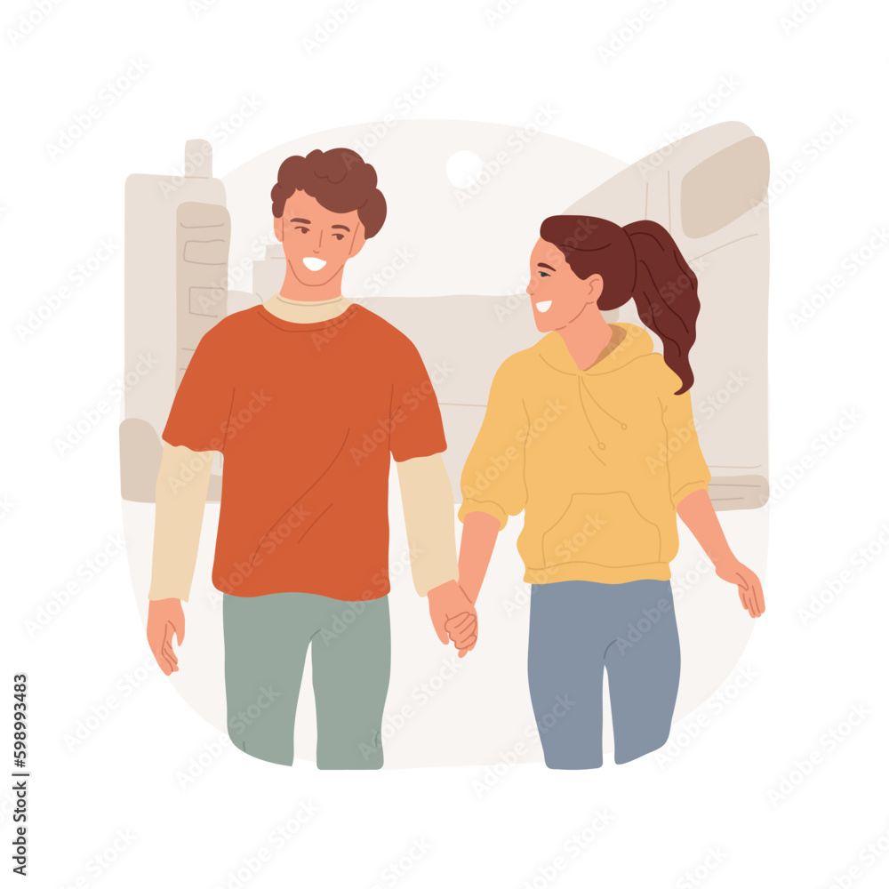 Walking hand in hand isolated cartoon vector illustration. Couple ...