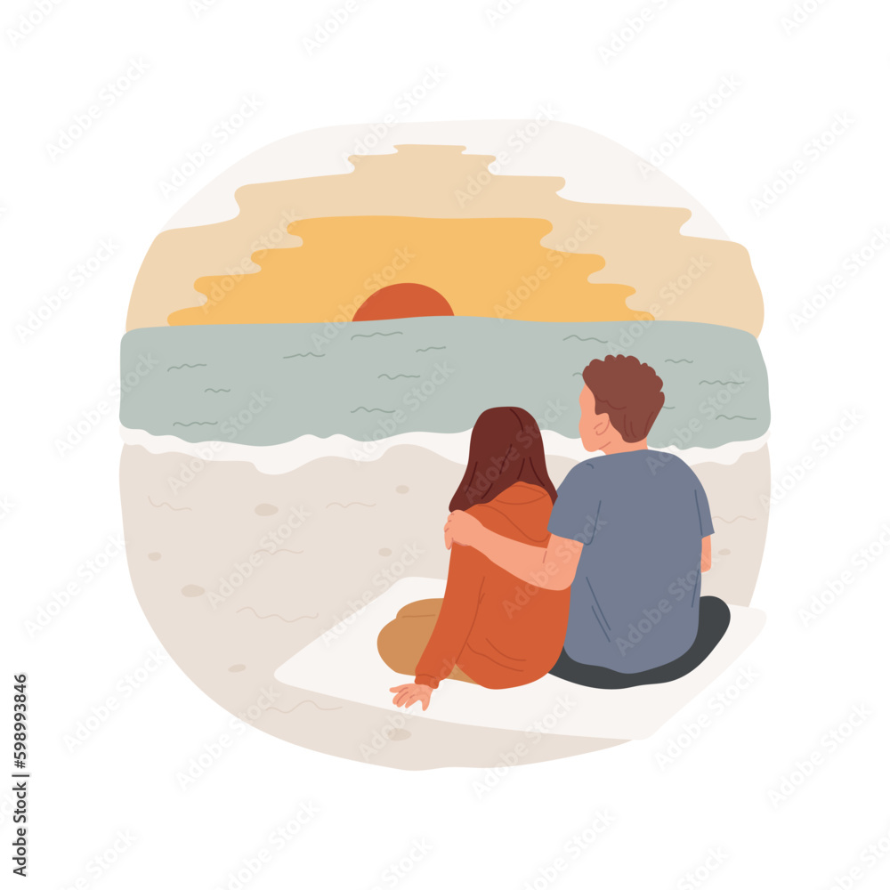 Watch sunset isolated cartoon vector illustration. Couples romantic ...