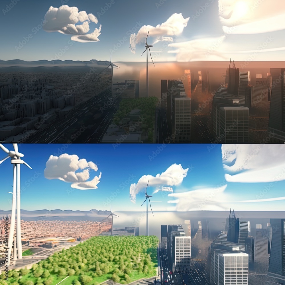 Stockillustratie A side by side comparison of green energy used in ...