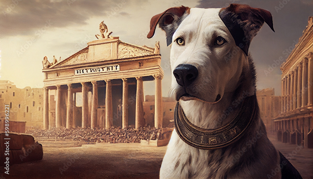 Artistic recreation of a dog between typical constructions of the ...